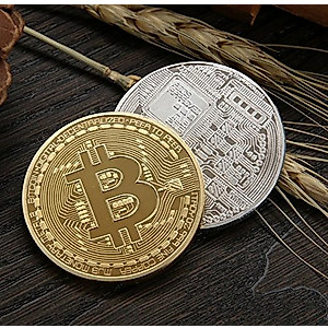 Bitcoin Commemorative Coins, Gold-Plated Coin Art Collection, Metal Antique Coin-Like Bitcoin with a Watch case (Gold)
