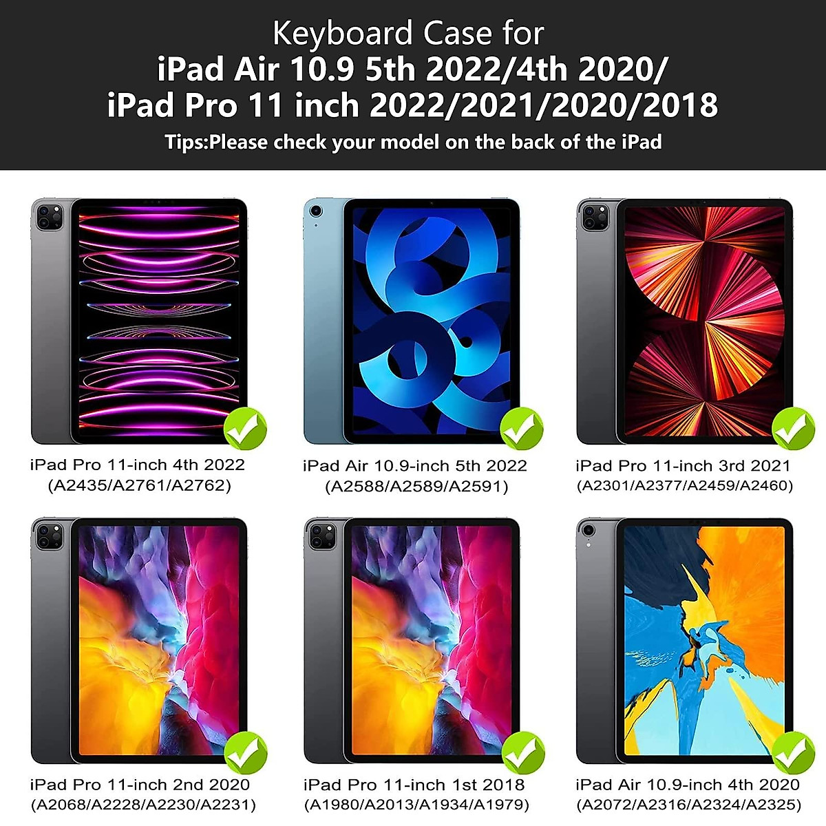 Keyboard Case for iPad Pro 11 inch， Case with Keyboard for iPad Air 5th 4th Generation - Touch Trackpad -10 Color Backlight -360° Protective with Pencil Holder for iPad Pro 11 inch 3rd /2nd/1st Gen