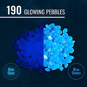 Graham Products Glow in The Dark Rocks 190PCS, Glowing Fish Tank Pebbles - Indoor/Outdoor Yard Décor; Garden/Aquarium/Planter/Walkway/Driveway, Blue