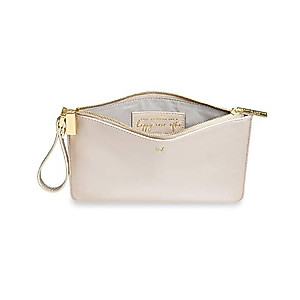 KATIE LOXTON Bride Womens Vegan Leather Secret Message Pouch Clutch Metallic White