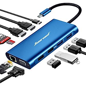 Hiearcool Docking Station, USB C Laptop Docking Station Dual Monitor, 11 in 1 USB C to Dual HDMI Multi-Port Adapter Multi Monitor Docking Station for Dell HP Lenovo Laptops