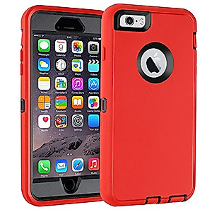 for iPhone 6 Plus/6S Plus Case,Heavy Duty 3 in 1Built-in Screen Protector Full Body Shockproof Dust-Proof Drop-Proof Durable Phone Cover for iPhone 6 Plus/6S Plus 5.5" Red/Black