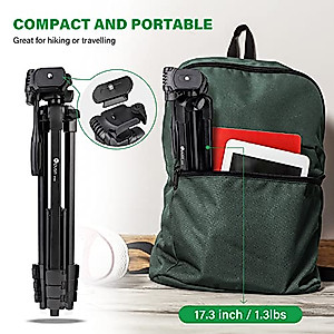 HPUSN Phone Tripod 55-inch Extendable and Lightweight Aluminum Tripod Stand Cell Phone Mount Holder, Wireless Remote, Portable Travel Tripod for Photography, Video Recording, Vlogging