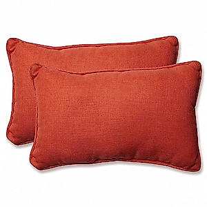 Pillow Perfect Rave Solid Indoor/Outdoor Lumbar Pillow Plush Fill, Weather and Fade Resistant, Lumbar - 11.5" x 18.5",, Orange, 2 Count