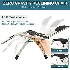 NAIZEA Lounge Chair Patio Zero Gravity Chair Folding Adjustable Reclining Patio Chairs with Cup Holder, Ergonomic Patio Recliner Chairs for Kids and Adult for Indoor and Outdoor