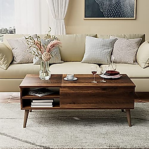 Furmax Lift Top Coffee Table for Living Room, Small Coffee Table with Adjustable Storage Shelf, Hidden Compartment and Metal Frame, Wood Mid Century Modern Coffee Table Retro Center Table (Rustic Oak)