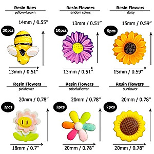 225 pcs Tiny Resin Bee Wooden Ladybug Daisy Flower Mushroom Decor, Bumble Bee Embellishment Epoxy Slime Charm Miniature Fairy Garden Accessories Figurines Micro Landscape Ornaments Scrapbooking