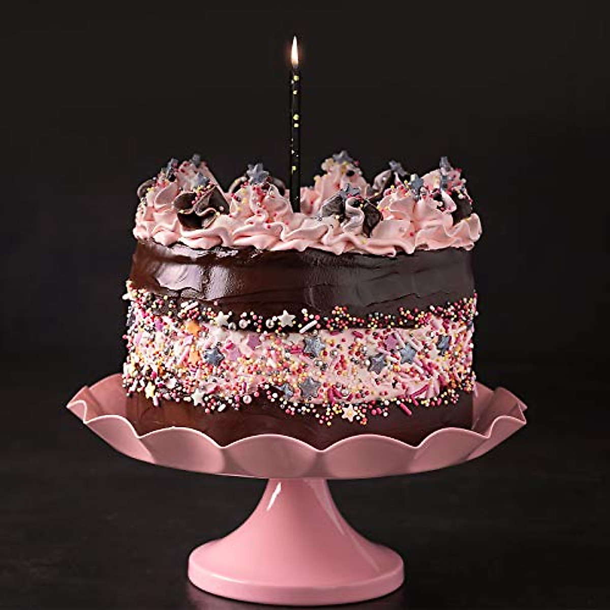 Nuanchu 12 Pieces Birthday Cake Candles Long Thin Holiday Candles for Wedding Birthday Anniversary Graduation Retirement Party Festivals Cake Decorations (Black and Gold)