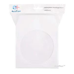 1,000 AcePlus CD/DVD White Paper Sleeves with Clear Window and Flap, Sturdy 100 gram Weight; 1 Box = 10 packs x 100-pk Retail Packaging