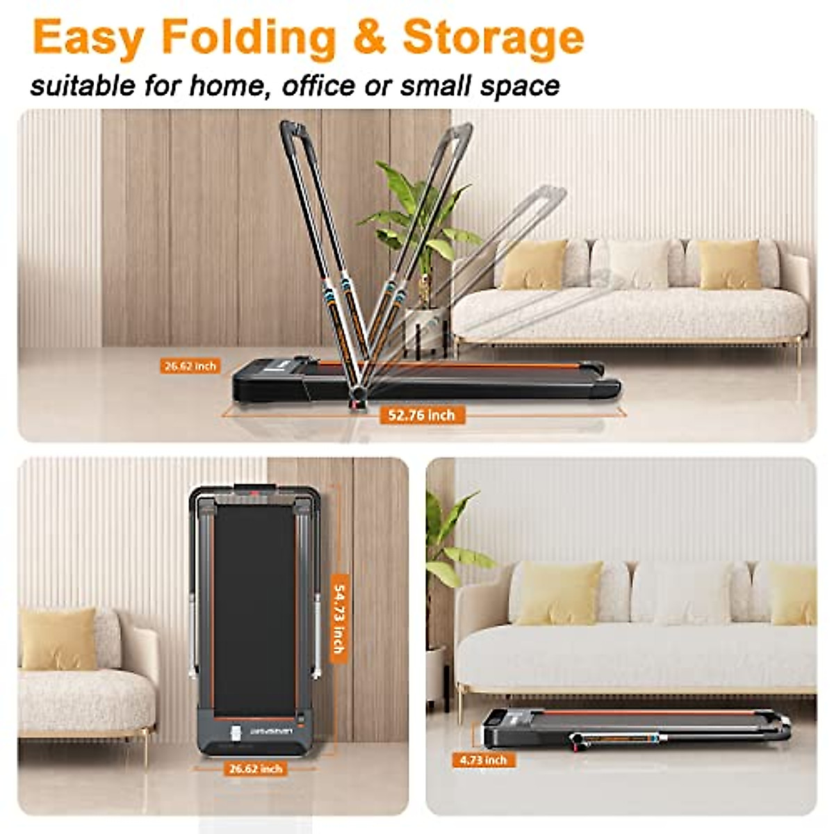 LSRZSPORT Under Desk Treadmill, 2 in 1 Folding Treadmills for Home Portable Compact 2.5HP Walking Pad Treadmill Under Desk Running Machine with Remote Control Speaker,Easy to Fold