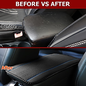 XINLIYA Car Armrest Storage Box Mat, Fiber Leather Car Center Console Cover, Car Armrest Seat Box Cover Accessories Interior Protection for Most Vehicle, SUV, Truck, Car (Black/Blue)