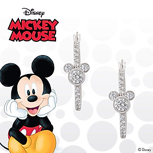 Disney Jewelry for Women Mickey Mouse Sterling Silver Cubic Zirconia Hoop Earrings, April Birthstone
