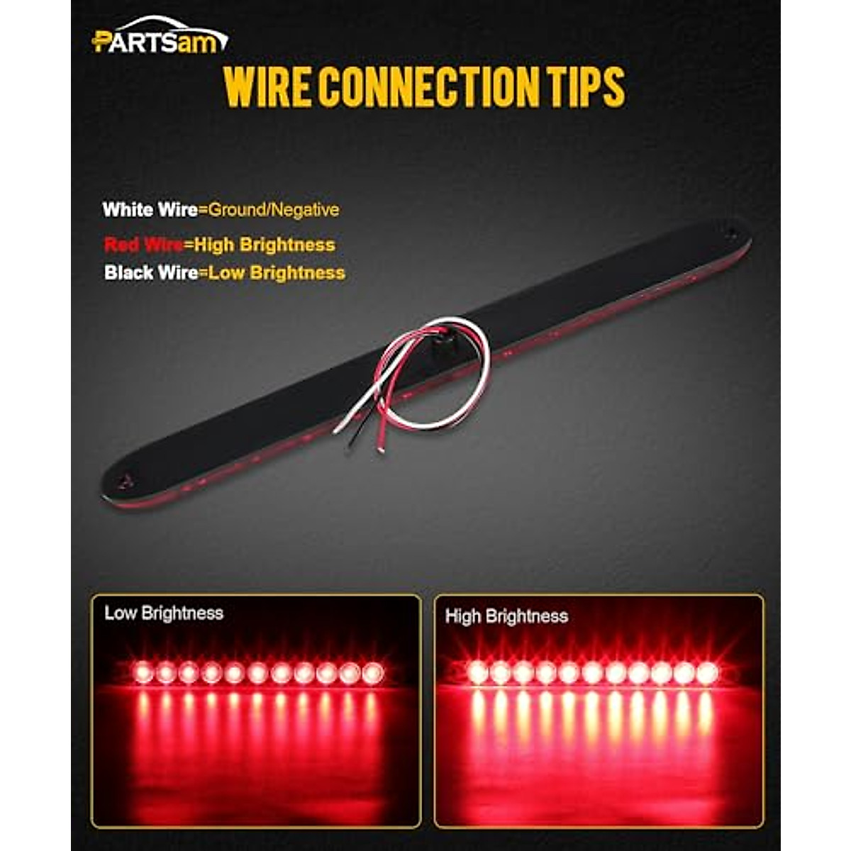 Partsam 1PC Red 15" 11 LED Light Bar Stop Turn Tail 3rd Brake Light Truck Trailer Identification ID Bar Waterproof DOT Compliant