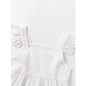 Verdusa Toddler Girl's Colorblock Ruffle Hem A Line Square Neck Sleeveless Mini Dress White Brown 120