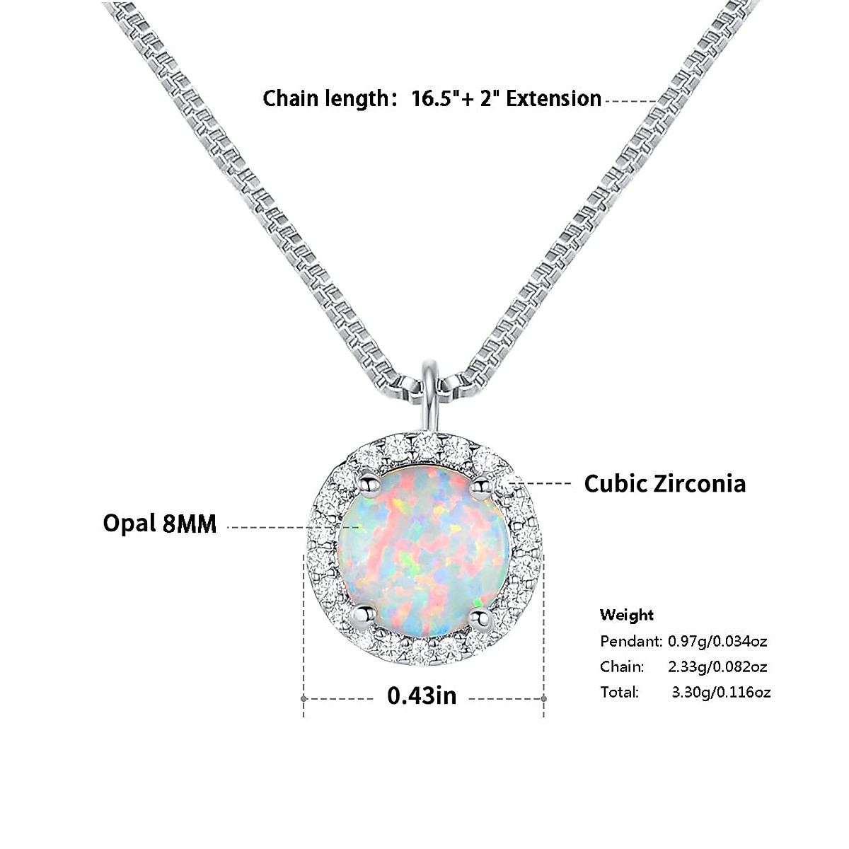 DwearBeauty White Gold Opal Jewelry with Cubic Zirconia,Opal Necklace and Earring Set for Women and Girl(necklace and stud earring)