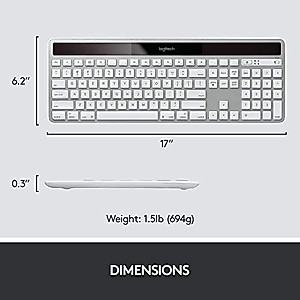 Logitech K750 Wireless Solar Keyboard for Mac — Solar Recharging, Mac-Friendly Keyboard, 2.4GHz Wireless - Silver