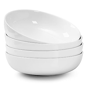DOWAN Large Pasta Bowls, 47 Ounce Extra Deep Soup Bowls and Salad Serving Bowls, 8.5 x 2.5 Inches Ceramic Pasta Plates, Pasta Bowls Set of 4, White