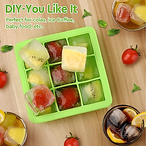 Aibirui Ice Cube Tray with Lid (9X2 Pcs), Small Ice Cube Trays, Silicone Ice Cube Trays for Freezer, Mini Square Ice Cube Mold for Ice Coffee, Drinks, Whiskey, Cocktail, Bourbon, Baby Food