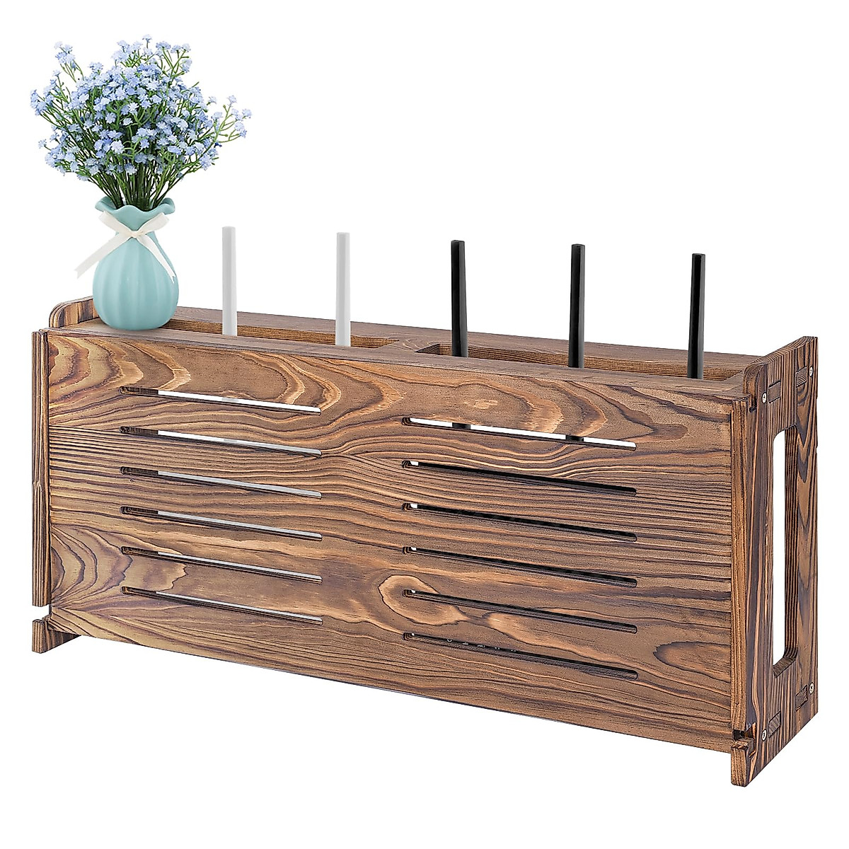 Router Shelf Wall Mount WiFi Router Storage Box Modem Cable Router Cover Organized Power Strip Cable Management Hider Rack by Wood Need Assembly 26 * 9.8 * 5.4 in(L* H * D) SSE