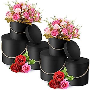 Skylety 6 Pcs Round Flower Boxes with Lids Nesting Gift Boxes with Handle for Flowers Arrangement Assorted Sizes for Mother's Day, Bridesmaid, Wedding, Birthday, Baby Shower(Black)