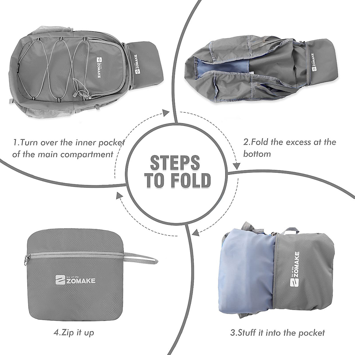ZOMAKE 28L Packable Backpack:Lightweight Hiking Backpacks - Foldable Water Resistant Back Pack for Travel Camping Outdoor Hiking Day Pack (Medium grey)