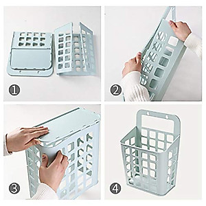 Yardwe Hanging Laundry Hamper Wall Mount Dirty Clothes Basket Foldable Dirty Clothes Sorter Container (Small, Green)