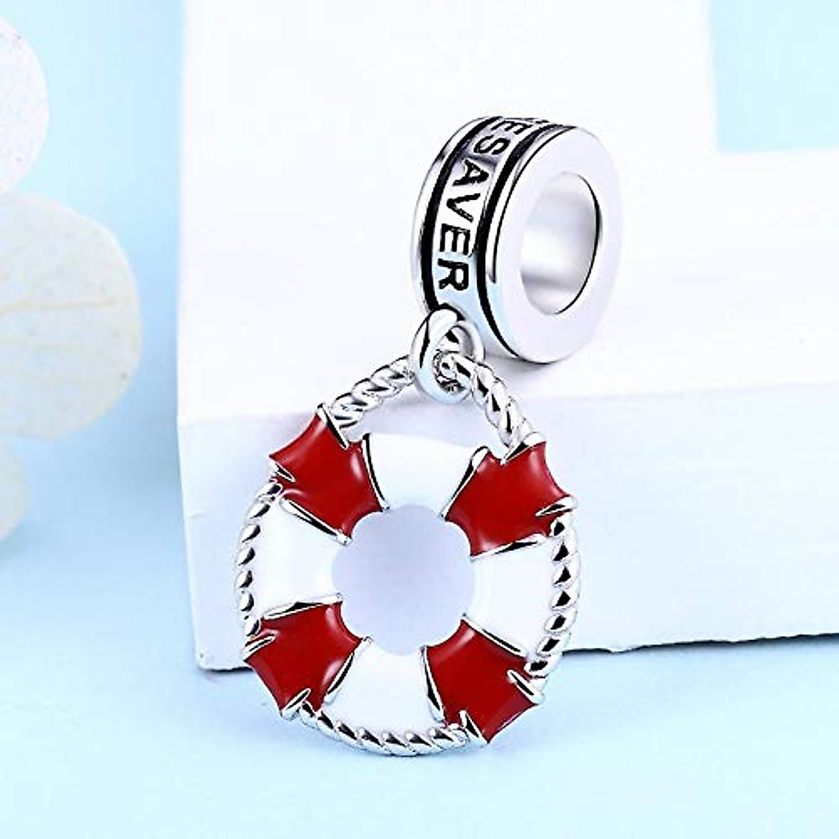 Bolenvi Lifesaver Lifeguard Life Guard Pool Beach 925 Sterling Silver Charm Bead for Pandora & Similar Charm Bracelets or Necklaces