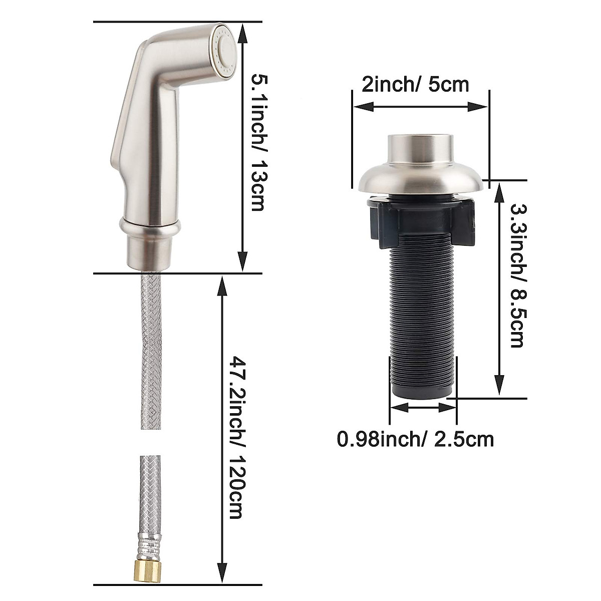 iFealClear Kitchen Sink Side Sprayer, Kitchen Sink Faucet Replacement Parts Compatible with Moen/ 1/4inch Sink Connector Faucet, Pull Out Sprayer with Hose for Home School, 3 Adapters, Brushed Nickel