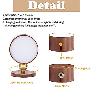 Leapair Wooden LED Wall Sconce, Wall Mounted Lamp,Wooden Night Light with Rechargeable Battery Operated 360°Rotate Magnetic Ball, Cordless Wall Light for Reading