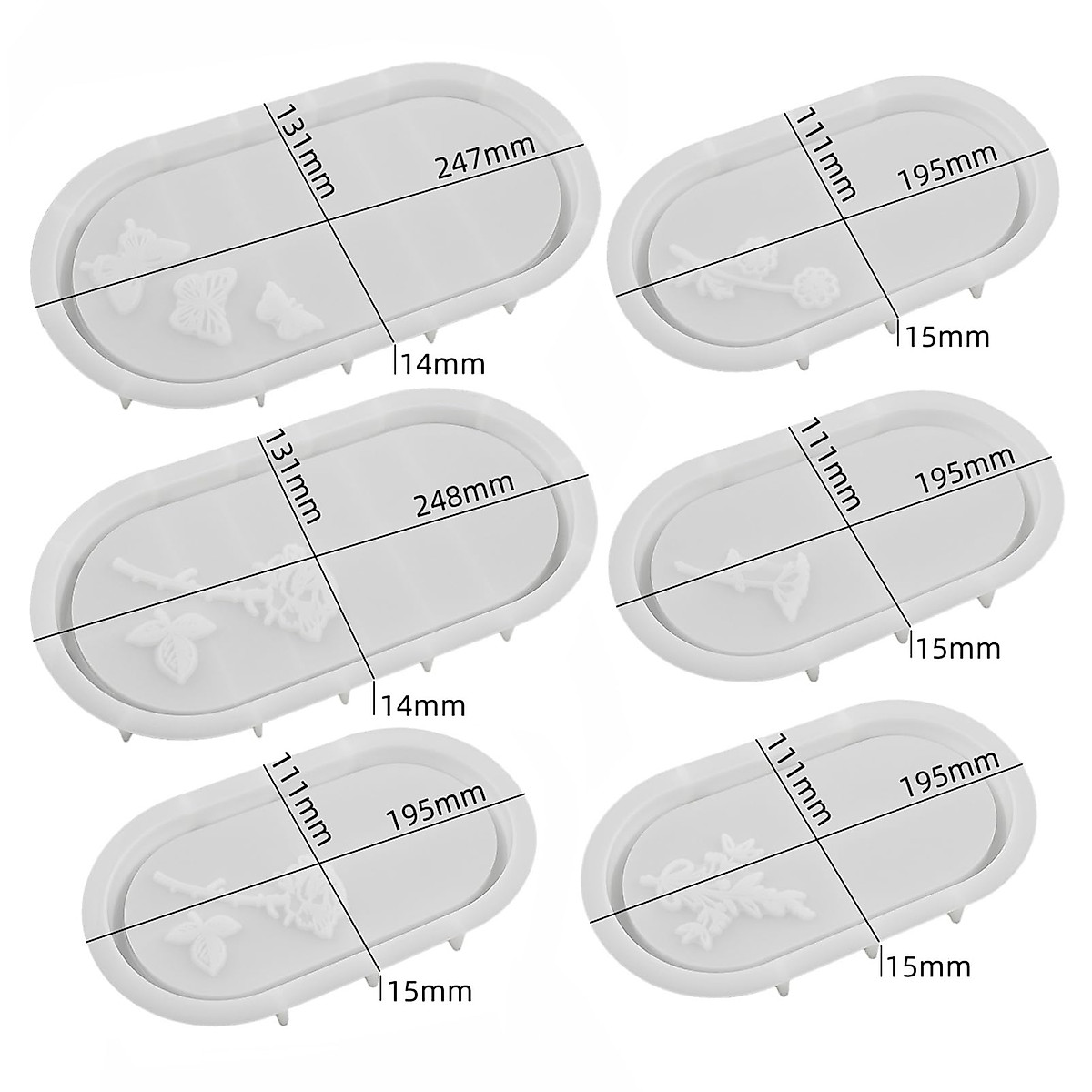 6 Set Tray Silicone Resin Mold Oval Flower Butterfly Shaped Epoxy Silicone Casting Plaster Mold Concrete Clay Tray for Cup Fruit Candy Vase Storage Holder, 3D DIY Display Decor Crafts
