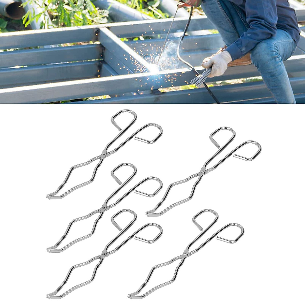 5Pcs Crucible Tongs, Stainless Steel Clamp Pliers Holder Casting Tool Lab Tongs Professional Grade for Metal Casting Gold Melting for Laboratory Industry