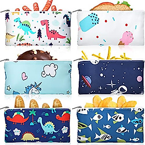 6 Pcs Reusable Snack Bags for Kids School Gift Food Safety Cute Washable Snack Bags for Kids Lunch with Zipper Kids Portable Sandwich Bag Food Storage Pouch Double Layer Zipper Pouch (Vivid Style)