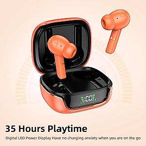 IDOERLEETEK Bluetooth Headphones Bluetooth Earbuds V5.3 Ture Wireless Earbuds, IPX7 Waterproof, 35 Hours Long Playtime Compatible with iPhone and Android (Orange)