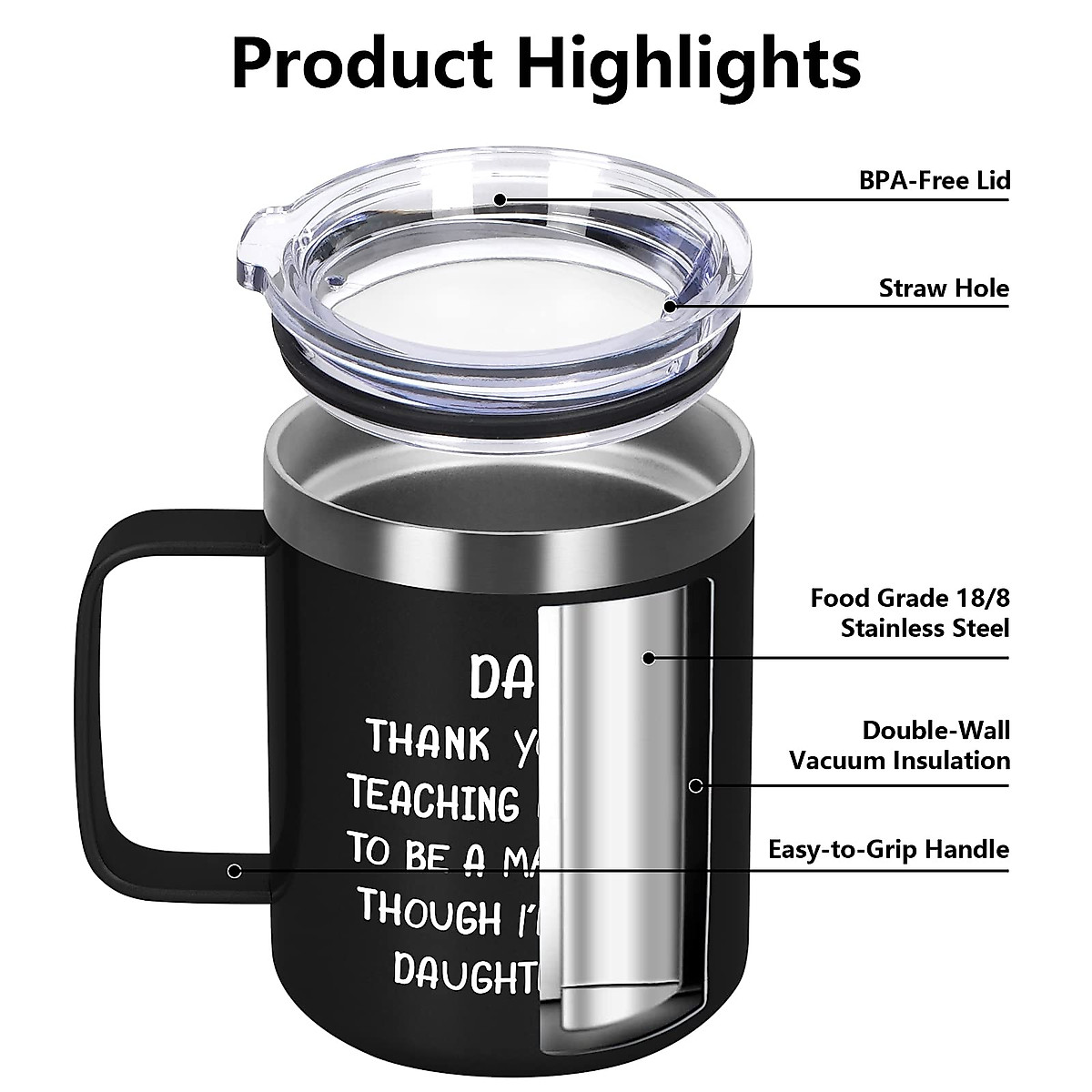 GINGPROUS Papa Bear Insulated Travel Mug, Father's Day Gifts for Papa Grandpa Dad Father New Dad to Be from Daughter Son, Birthday Christmas Present,12 Oz Stainless Steel Insulated Coffee Mug, Black