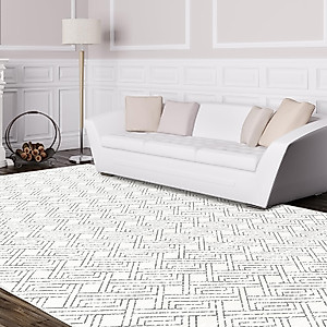Pcinfuns Area Rug 3x5, Washable Rug for Living Room,Non Slip Rugs for Bedroom, Morden Farmhouse Indoor Floor Carpet for Bathroom Dining Room, Grey White Geometry