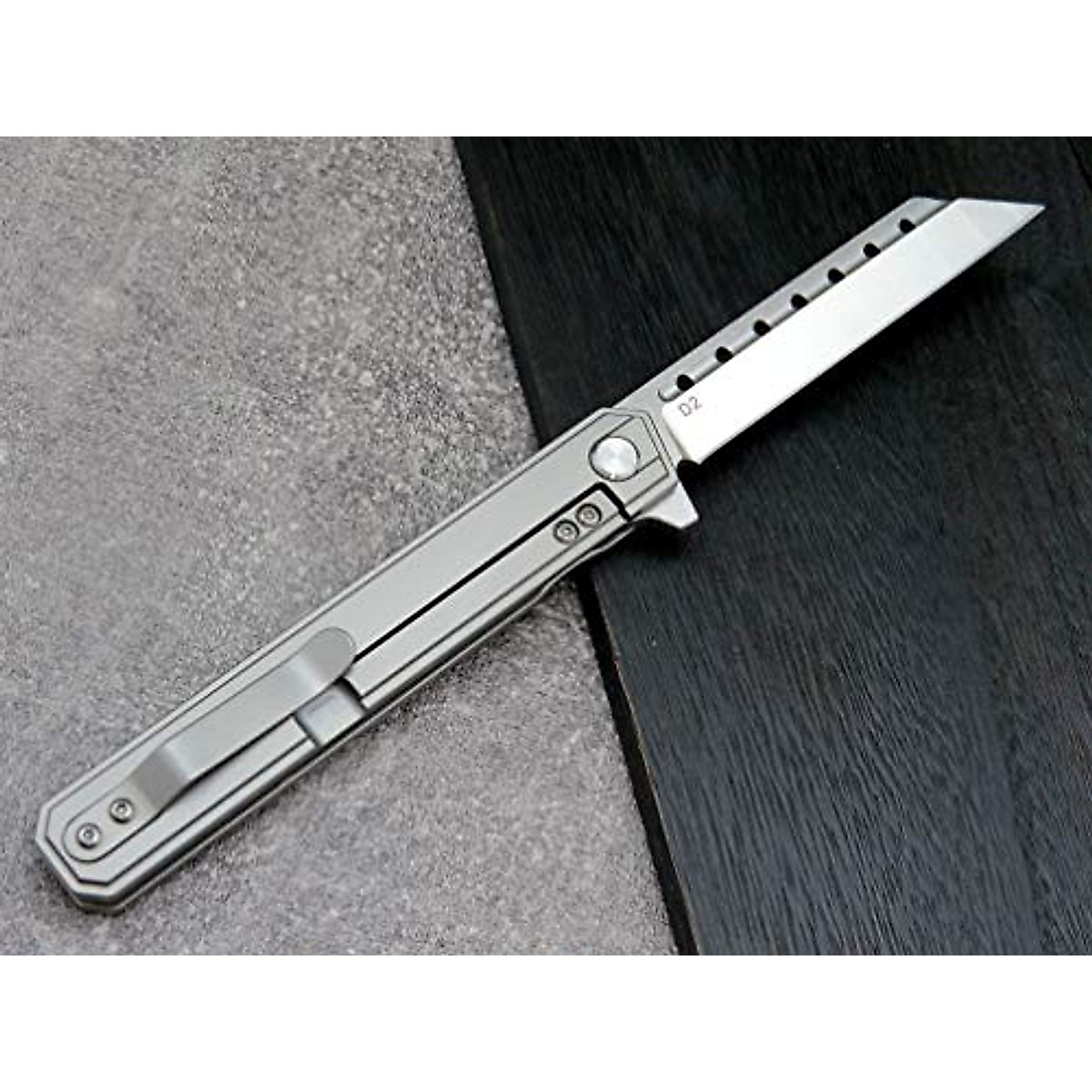 Ccanku C225 Folding Knives D2 Steel Blade TC4 Titanium Alloy Handle Knife Camping Outdoor EDC Tool Folding Knives (Gray)