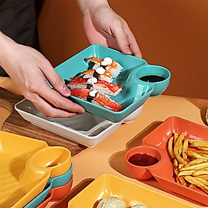 ONEWANGDAFA 2 Packs Plastic Dumpling Plates Sauce Compartment Square Serving Plates Sauce Holder Serving Platter Tray Seasoning Plate for Dumpling Dipping