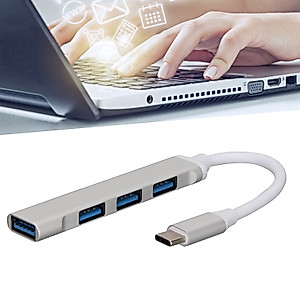ASHATA USB C Hub, 4 in 1USB C to USB with 1 USB3.0 3 USB2.0 Ports, Mini Portable USB C Hub Adapter, for Laptop, Mouse, Keyboard, Hard Disk, Mobile Phone, Tablet(Silver)
