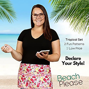 Plum Hill Tropical Waist Apron Set - Waitress Server Aprons - 3 Pockets; Cute Half Apron for Bartender, Restaurant, Coffee Shop, Teachers - Floral and Watermelon Drinks