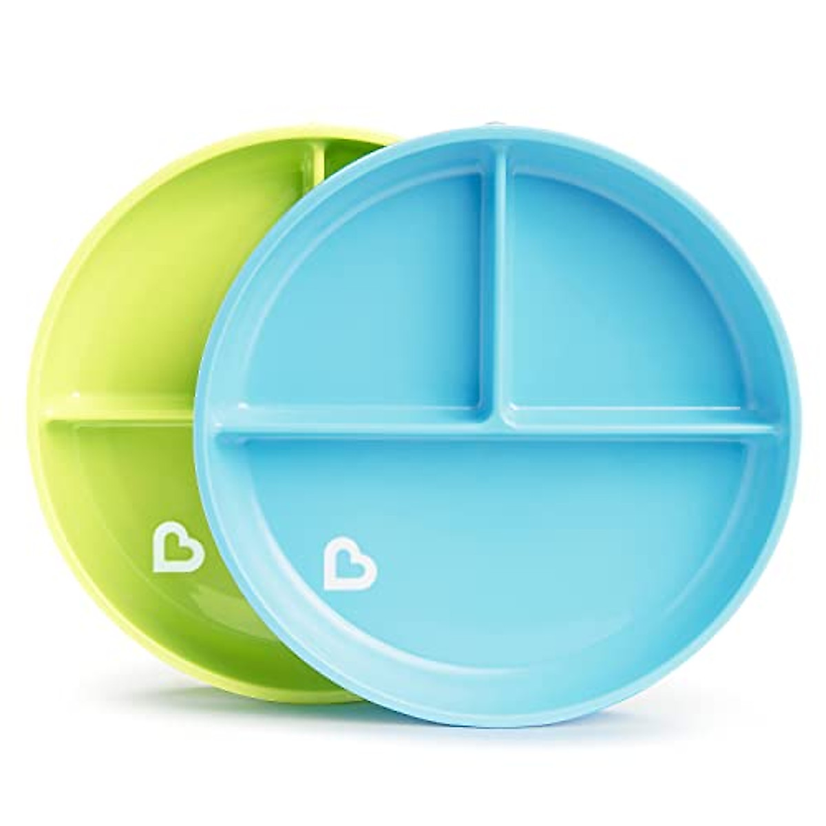 Munchkin Stay Put Divided Suction Plates, Blue/Green & Stay Put Suction Bowls & Raise™ Toddler Fork and Spoon Utensil Set