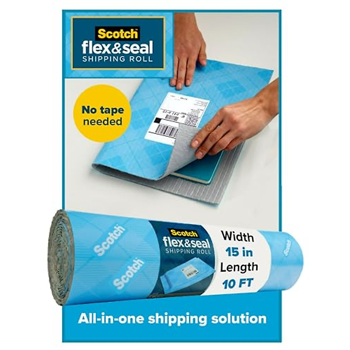 Scotch Flex and Seal Shipping Roll, 10 ft x 15 in, Just Ship It, No Boxes, No Tape, Easy Packaging Alternative to Poly Mailers, Shipping Bags, Bubble Mailers, Padded Envelopes, Boxes (FS-1510)