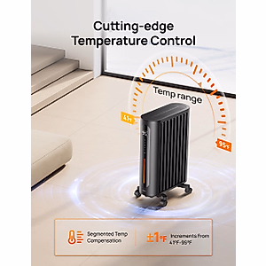 Dreo Oil Filled Radiator Heater, 1500W Radiant Heater with Remote Control, Digital Thermostat, 4 Modes, 24h Timer, 10 Safety Protections, Child Lock, Space Heaters for Indoor Use Large Room Bedroom