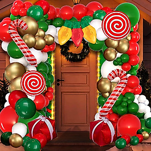 152 Pec Christmas Balloons Christmas Balloon Arch Kit ， Christmas Garldand Xmas Green Red Golden White Candy Balloons Gift Box For Christmas Party Decoratives Backdrop