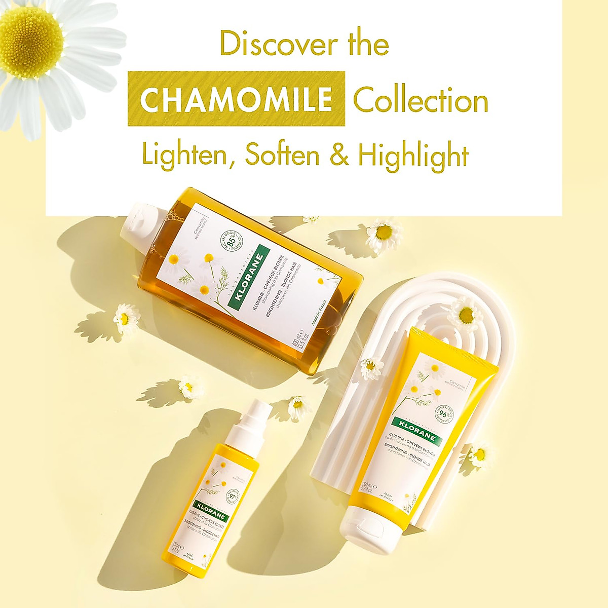 Klorane – Brightening Shampoo with Chamomile – Enhances Highlights & Brightens Blonde Hair – Hydrogen Peroxide, Ammonia, Silicone, Paraben & Sulfate Free – 13.5 fl. oz.