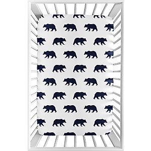 Sweet Jojo Designs Navy Blue and White Baby Boy Fitted Mini Portable Crib Sheet for Big Bear Collection - for Mini Crib or Pack and Play ONLY