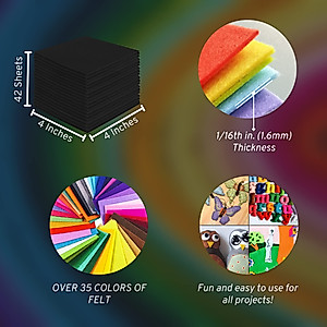 FabricLA Acrylic Felt Sheets for Crafts - Soft Precut 4" X 4" Inches (10cm X 10cm) Felt Squares - Use Felt Fabric Craft Sheets for DIY, Hobby, Costume, and Decoration - Black, 42 Pieces
