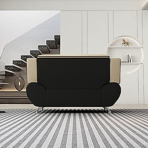 Container Furniture Direct Michael Modern Faux Leather Upholstered Stainless Steel Legs Living Room Loveseat, Camel/Black