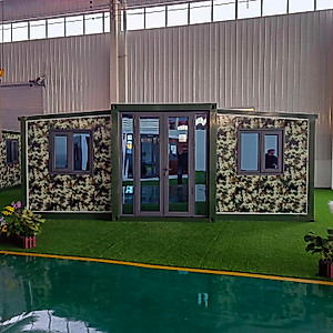 Mobile prefab Expandable Tiny Houses for Families with Restroom, Outdoor Storage. Sturdy Steel and Plastic. Suitable for Various Purposes Like Hotels, Offices etc. (19ft x 20ft)