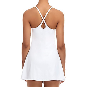 Womens Tennis Dress, Workout Dress with Built-in Bra & Shorts Pockets Exercise Dress for Golf Athletic Dresses for Women White