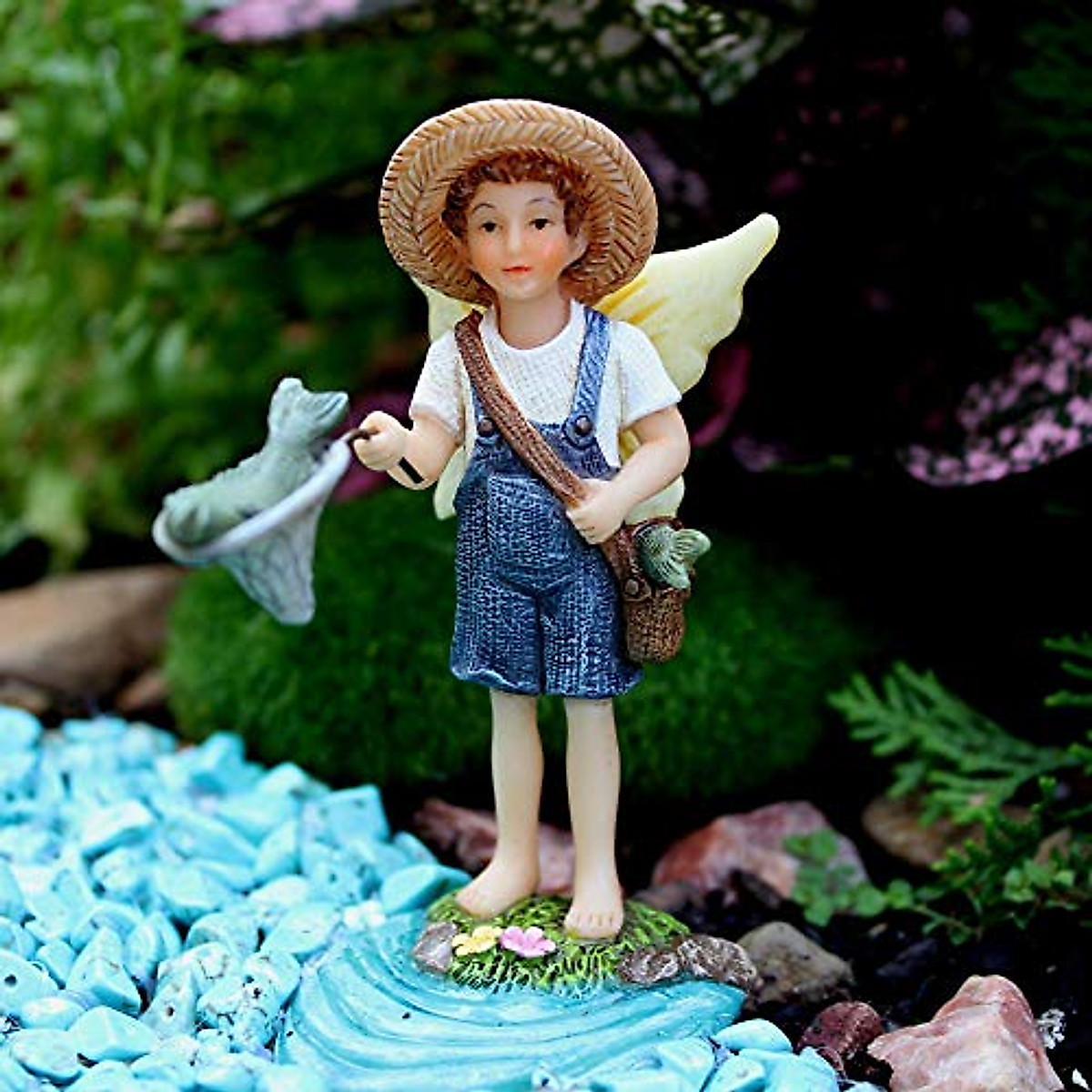PRETMANNS Fairy Garden Fairy Figurines - Adorable Fishing Boy Garden Fairies - Small Fairies for Gardens - The Boy Fairies are Ideal Accessories for an Outdoor Miniature Garden - 2 Fairies